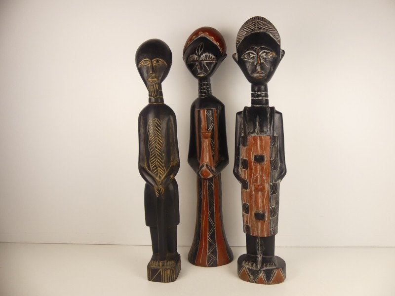 3 Vintage Afrikaanse houten beelden - De Kringwinkel