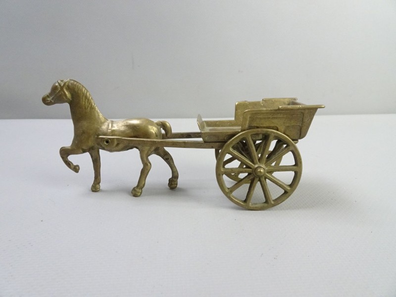 Miniatuur paard en koets uit messing - Kringwinkel
