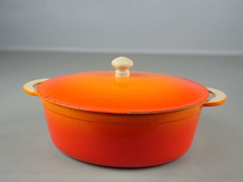 Grote emaille gietijzeren braadpan met deksel - Kringwinkel